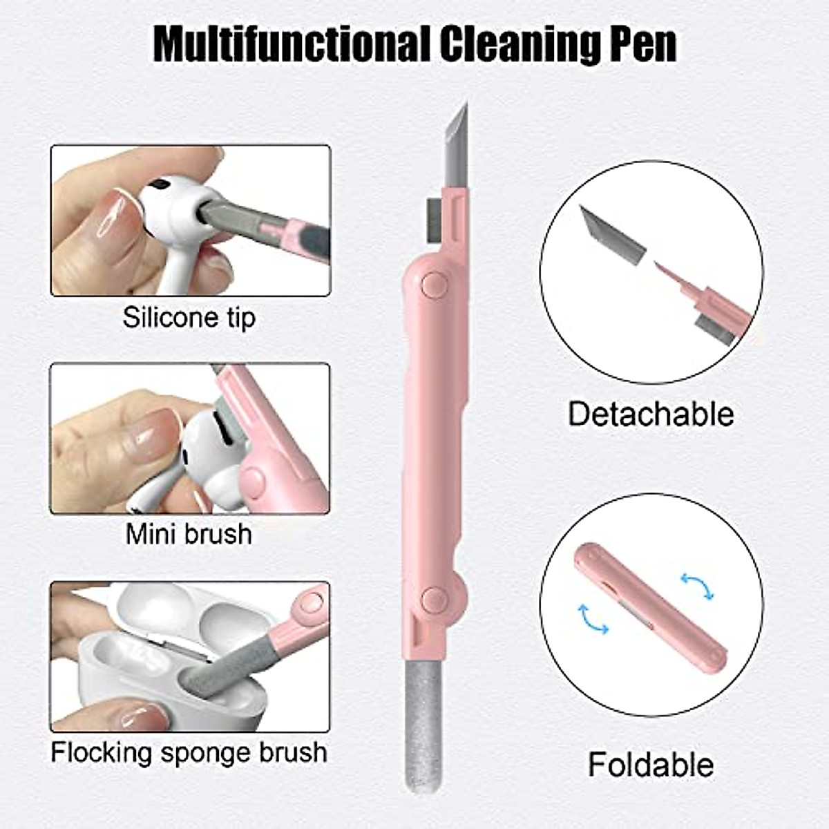 YUWAKAYI 7 in 1 Electronic Cleaner Kit, Keyboard Cleaner Kit with Brush, 3 in 1 Cleaning Pen for Airpods Pro, Multifunctional Cleaning Kit for Earphone, Keyboard, Laptop, Phone, PC Monitor (Pink)