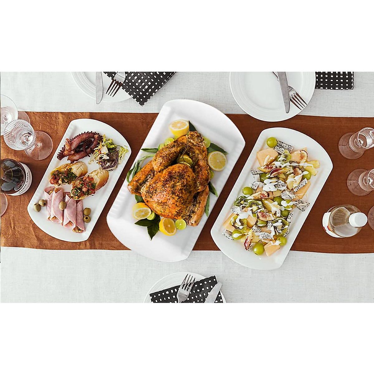 LIFVER Serving Platter Set,16"/14"/12" Large Turkey Platter Set of 3 + 10 Inches Rectangle Serving Plates Set of 4