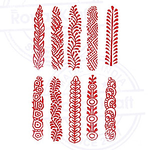 Mehndi Print Blocks Stylish Border Pattern Wooden Stamps (Set of 10)