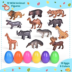 Fun Little Toys 12PCS Easter Eggs Prefilled Wild Animal Figures Surprise Plastic Easter Eggs Basket Stuffers