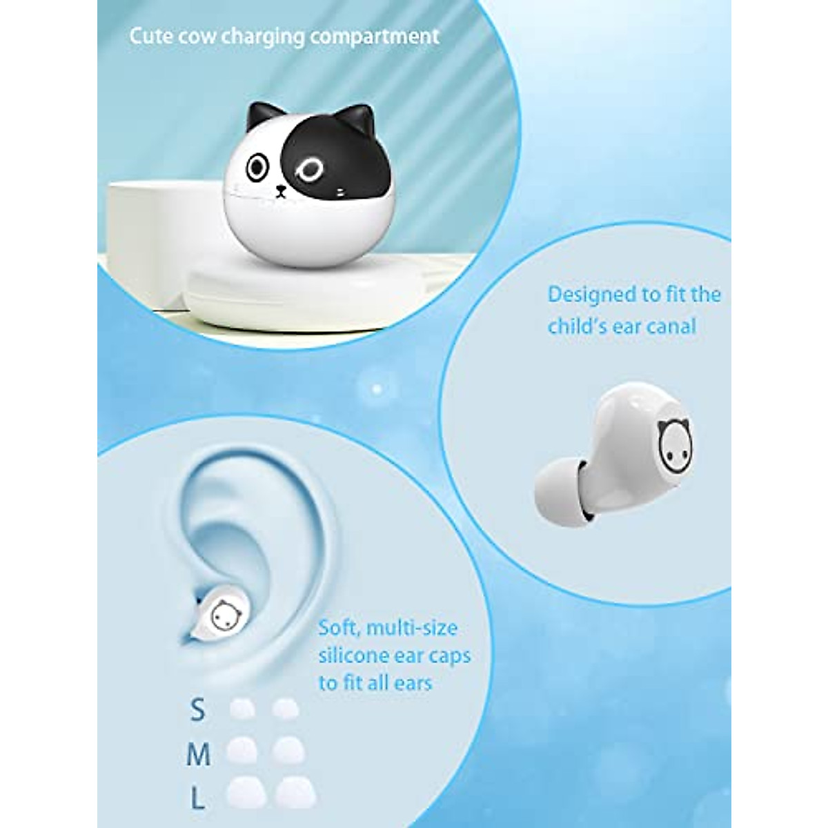 Instiwitt Cute Milk cat Kids Earbuds in-Ear Wireless Bluetooth with Microphone, 36 Hours Play time, Low Latency, is The Best Gift for Halloween, Birthday, Christmas, for School, Work, Sports