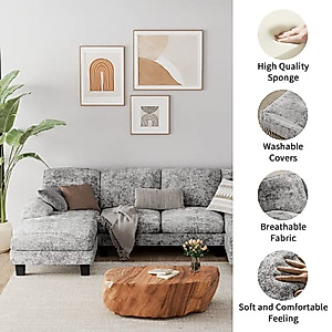 Flamaker Convertible Sectional Sofa Couch, Modern Fabric U-Shaped Living Room Furniture Set, 4-Seat Sectional Sleeper Sofa with Double Chaise & Memory Foam (Grey)