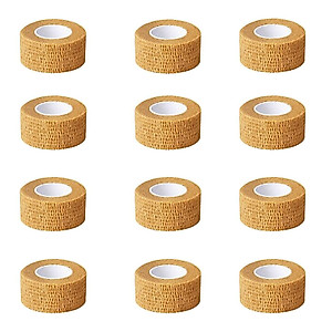 sansheng 1Inch Self Adherent Cohesive Wrap Bandages,Brown Athletic Tape for Wrist, Ankle, Hand, etc(12 Pack)