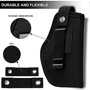 Universal Gun Holsters for Men Women, IWB/OWB 9mm Holsters for Pistols Right Left, 380 Gun Holster, Concealed Carry Holster Fits S&W M&P Shield Glock 17 19 26 27 42 43 Revolver, Similar Handguns