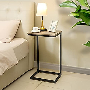 AMHANCIBLE Tall C Shaped End Table Set of 2, Side Tables for Sofa, Couch Table, Small workstations, TV Tray Table for Living Room, Bedroom, Office, Metal Frame, HET02BGY