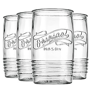 Glaver's Glass Tumbler Drinking Glasses Set of 4 – Genuine Artisan-Made Vintage Italian Original Mason – Elegant 20 Oz Clear Tumbler Glassware Set for Refreshing Drinks, Beverages, Iced Tea.