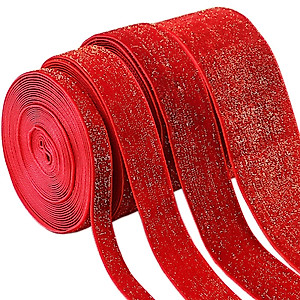 Christmas Ribbon Red Velvet 10 Yards Gold Wire Artificial Glitter Ribbons for Gift Wrapping DIY Hair Bowknot