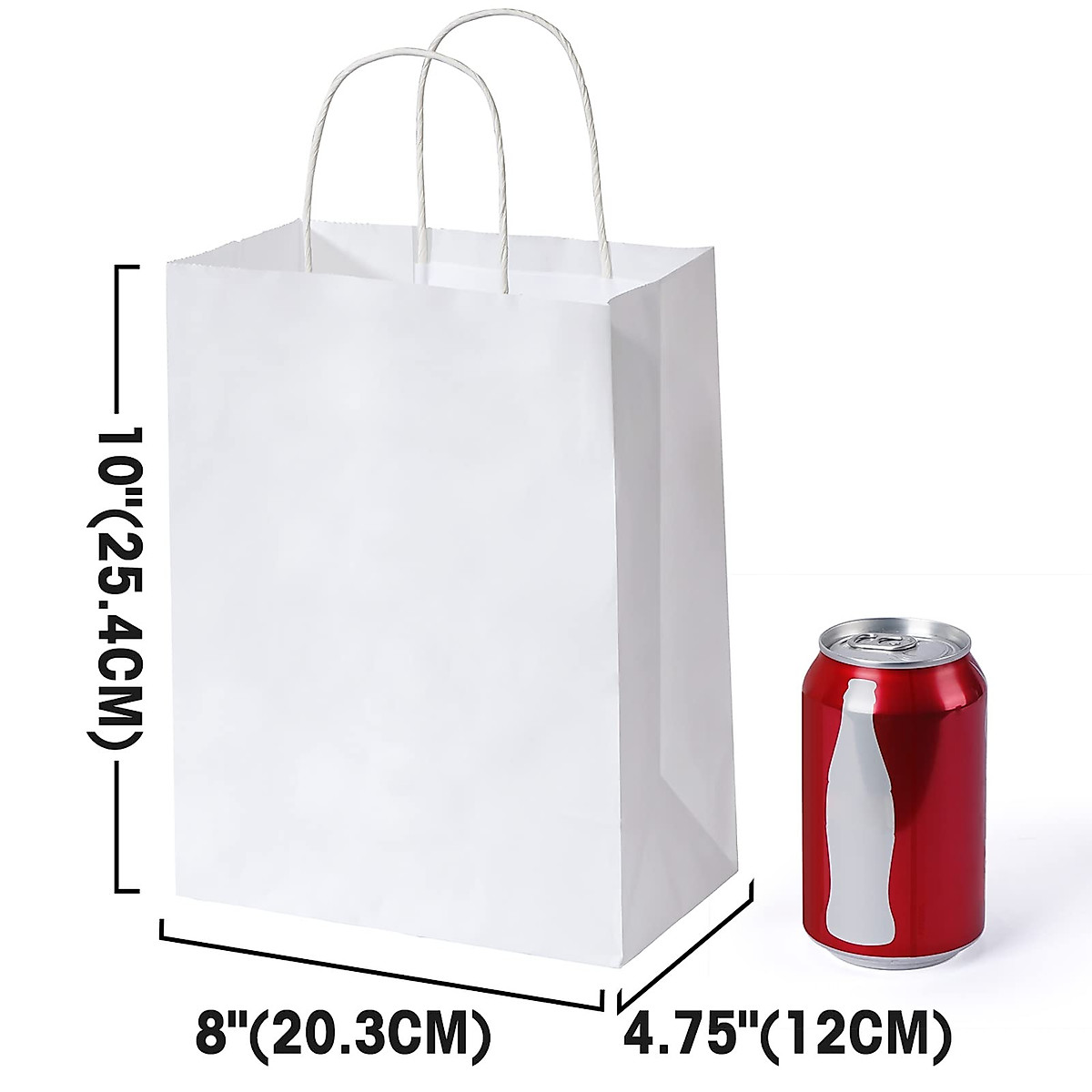 Cihooz White Gift bags 50Pcs White Paper Bags With Handles Bulk 8X4.75X10.5 Paper Bags for Business,Shopping,Retail,Party Favor,Wedding,Thank You Gift Bags Bulk
