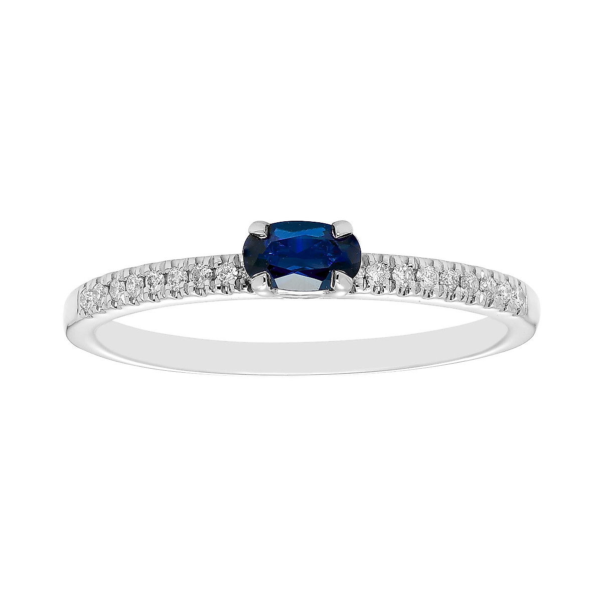 10K White Gold 1/4 Cttw Oval Lab Created Blue Sapphire & 1/10 Cttw Diamond Ring (I-J Color, I2-I3 Clarity) - Size 7
