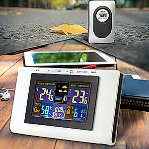 QHYXT Weather Stations Wireless Indoor Outdoor Thermometer Hygrometer, with Color Screen, Alarm Clock,Humidity Weather Forecaster with Remote Senso
