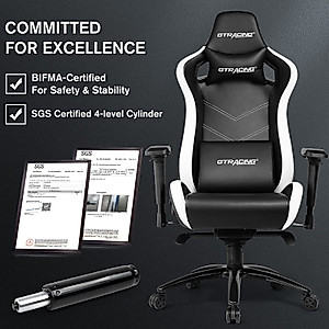 GTRACING Gaming Chair, Big and Tall Computer Chair with 4D Adjustable Armrests, Height Adjustable Recliner with Ergonomic Head Pillow and Lumbar Support for Gaming or Working (White)