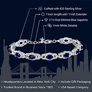Gem Stone King 925 Sterling Silver Blue Sapphire Tennis Bracelet For Women (9.71 Cttw, Gemstone Birthstone, 7 Inch with 1 Inch Extender)