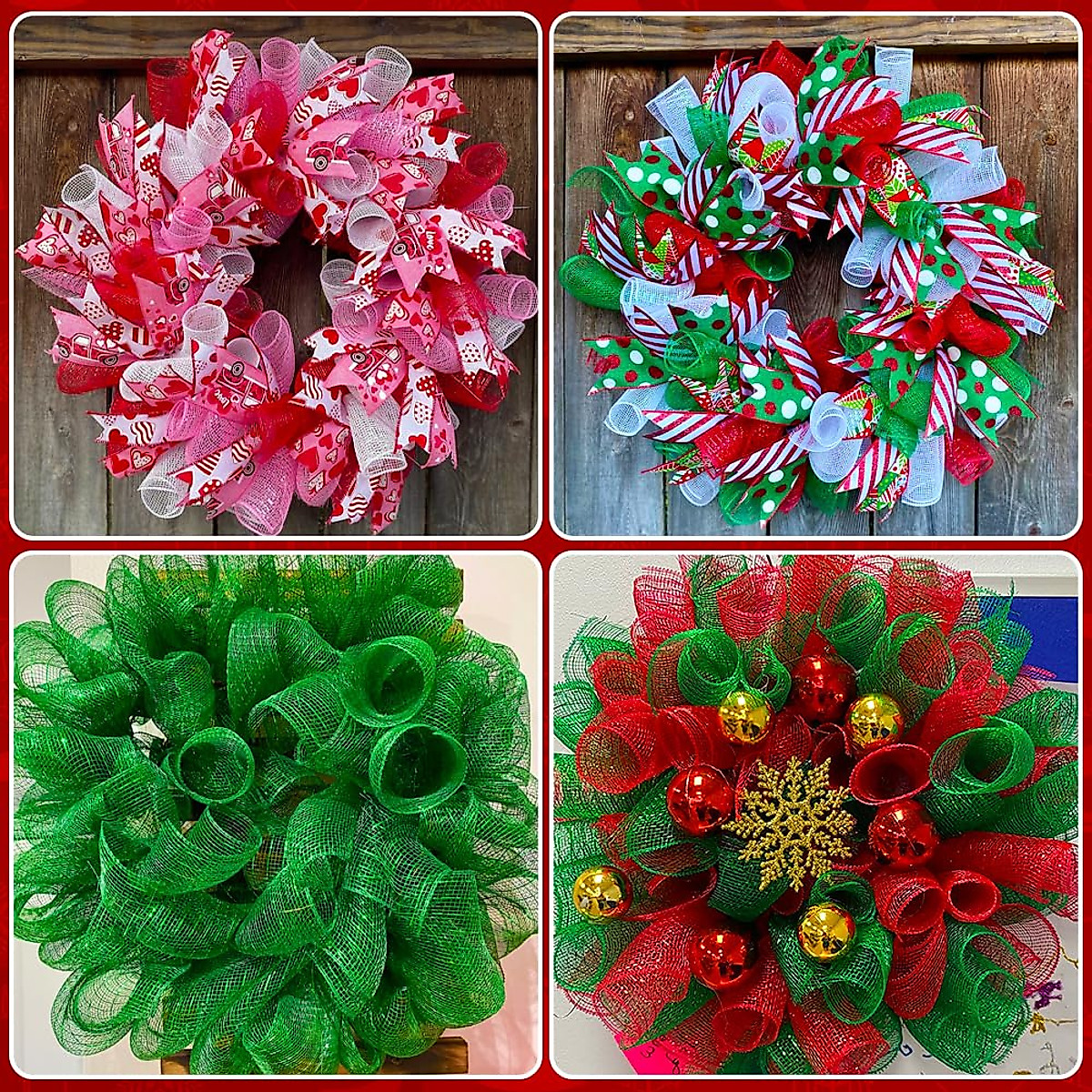 3 Rolls Mesh Ribbon for Wreaths, 6 Inch x 30 Feet Each Roll Red Green White Poly Deco Mesh Rolls, Christmas Ribbon for Wreaths, Swags and Christmas Tree Decoration