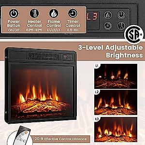 Tangkula Electric Fireplace TV Stand, Electric Fireplace Mantel with 16-Color Led Lights, Adjustable Glass Shelves, Remote & Smart APP Control, TV Console for Living Room (Black)