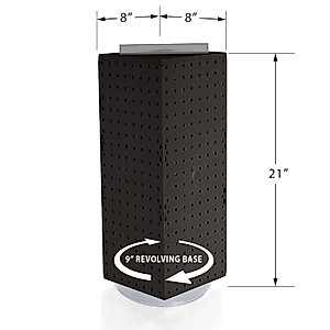 Azar Displays, 703385-BLK, 4 Sided Revolving, Pegboard Counter Display for Vendors Storage Necklace Jewelry Organizer for Selling at Trade Shows or Craft Shows Rotating, Black, 8” X 20”