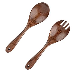 Hemoton Griddle 2pcs Wooden Salad Spoon Household Tablespoon Kitchen Utensils