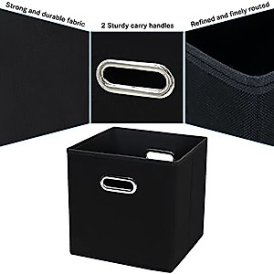 Yunkeeper Black Fabric Cubby Storage Bins，13x13x13 Inches ，Cube Organizer Bins Foldable Storage Bins with Dual Handles Fabric Organizer Bins and Basket Storage Box，Set of 3 ，Black