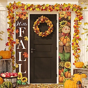 OTTPOOM Fall Decorations Fall Harvest Scarecrow Porch Banner Sign Autumn Thanksgiving Front Door Decorations Fall Harvest Pumpkin Banner for Outdoor Indoor, 12 x 71 Inch