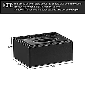 Multi-Functional Tissue Box Cover Rectangle, Leather Decorative Napkin Dispenser Organizer Caddy with 3 TV Remote Control Holder Compartments Bathroom, Modern Office Desk Decor and Accessories, Black