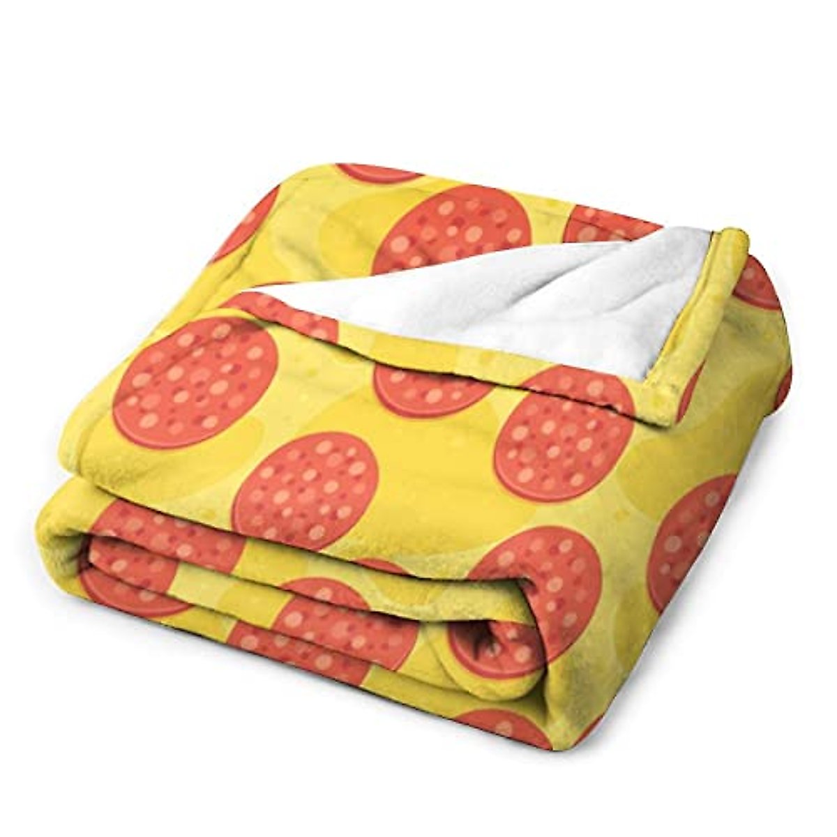 Pepperoni Pizza Pattern Flannel Fleece Throw Blanket Soft Warm Lightweight Fuzzy Plush Blankets for Bed Couch Sofa 70"x80"