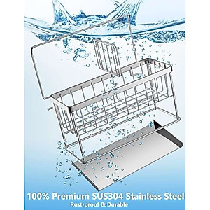 Sink Organizer and Sponge Holder, 304 Stainless Steel Rustproof, Adjustable, Self-Draining Sink Caddy for Sponges, Brushes, Dish Soap,Kitchen Towel,Kitchen Rags