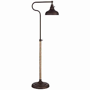 Franklin Iron Works Ferris Industrial Rustic Farmhouse Adjustable Pharmacy Floor Lamp Downbridge 57" Tall Bronze Faux Wood Grain Metal Brown Shade for Living Room Reading House Bedroom Family Home