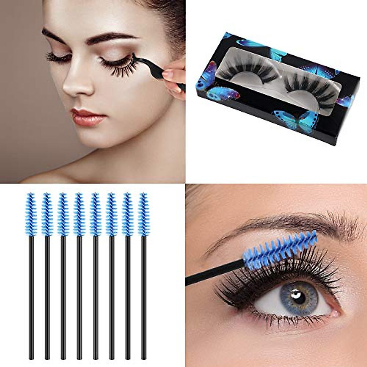 160 Pieces False Eyelash Kit, Include 30 Empty False Eyelash Storage Box, 30 Eyelash Tweezers Applicator Tool,100 Eyelash Brush Mascara Wands (Black Butterfly)