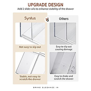 Syntus 3 Piece Set Stackable Makeup Organizer Drawers, 4.4'' Tall Bathroom Storage Drawer, Large Capacity Plastic Cosmetics Storage Box for Vanity, Kitchen Cabinets, Pantry Organization