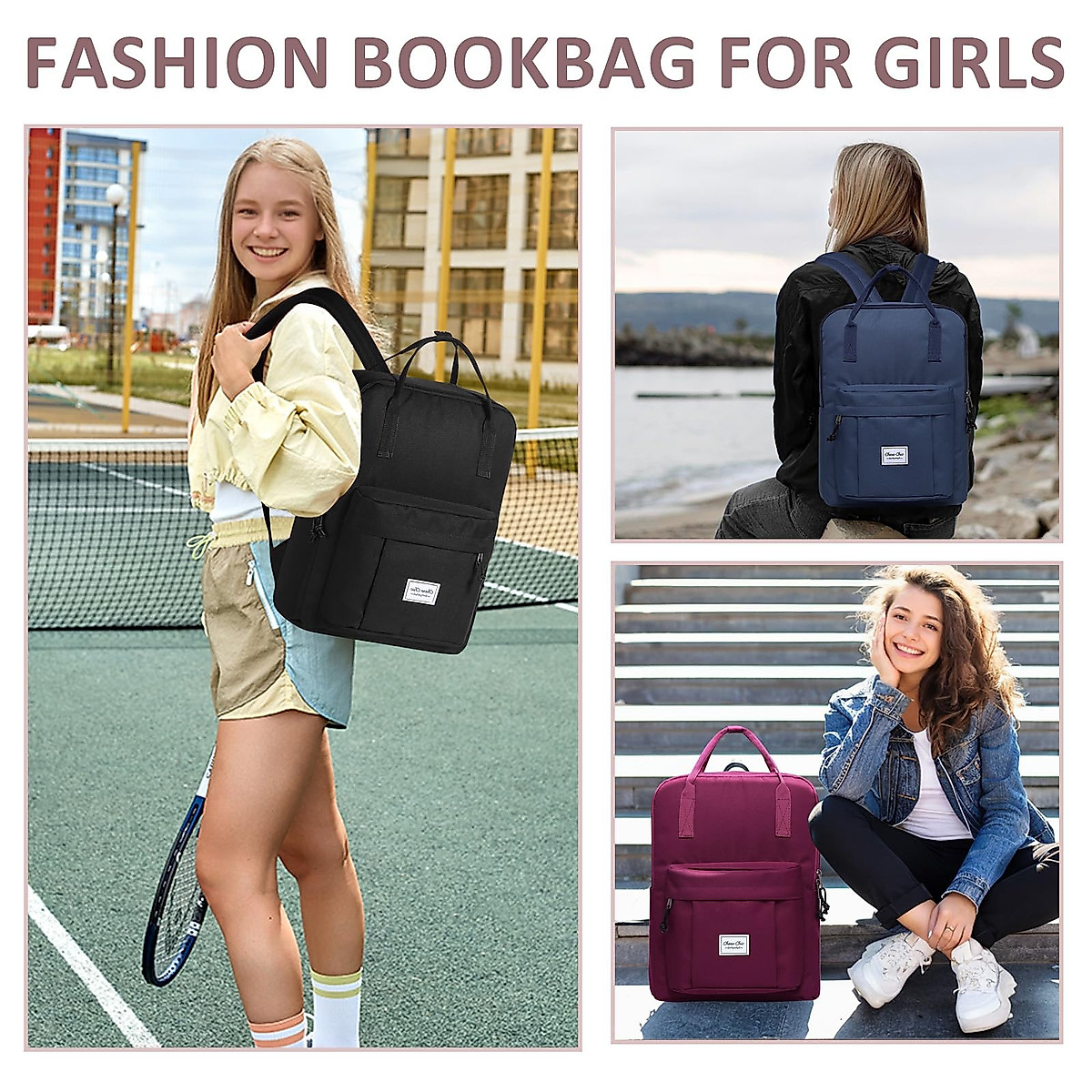 Backpack for Women, Chasechic Lightweight Cute School Bookbag for Teen Girls Hiking Casual Aesthetic Daypack Black