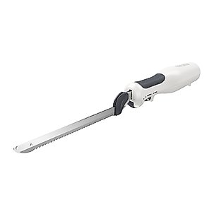 BLACK+DECKER 9 inch Electric Carving Knife, Comfort Grip Handle & Safety Lock Button, Stainless Steel Blades and Dishwasher Safe Parts, White