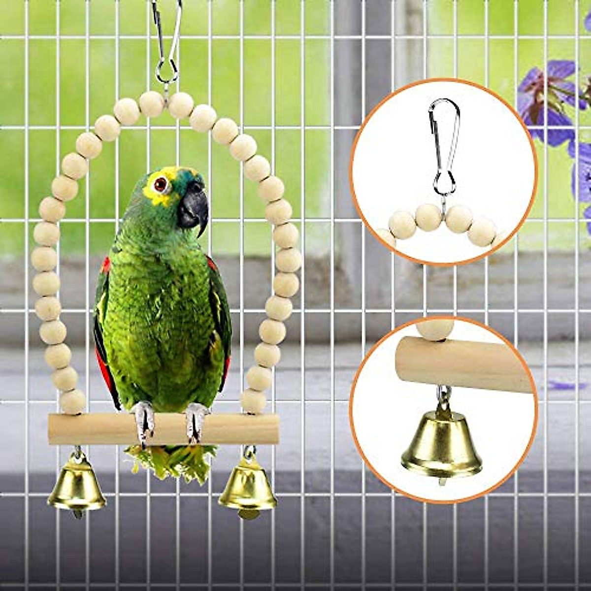SHINYLYL 8 Packs Bird Toy,Bird Parrot Swing Chewing Toys Birdcage Stands,Wood Hanging Bell Bird Cage Toys for Parrots, Parakeets, Cockatiels, Conures, Macaws, Love Birds, Finches