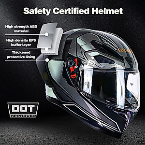 Bluetooth Full Face Motorcycle Helmet, DOT Approved Flip Up Anti-Fog Double Visor Helmet, Street Bike Helmet, Built-in Dual Speaker with Microphone, for Adults Men and Women M~XXL