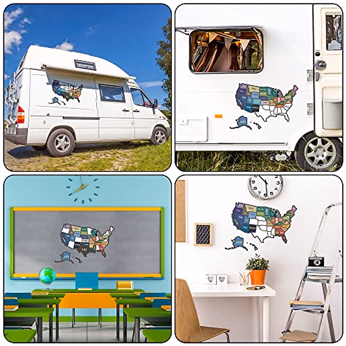 Summer RV State Pure Pattern Travel USA Map Sticker, United States Stickers Vinyl Map RV Decals Travel Trailer Camper Map of America Waterproof Decals for Window, Door or Wall, Pure Pattern States Map Decal Trip Camper Trailer Accessories