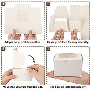 TOMNK 150pcs 4 Inch White Bakery Boxes Small Treat Boxes Cookie Boxes with 3 Style Windows Pastry Boxes Mini Dessert Boxes for Chocolate Strawberries Donuts and Party Favor 4x4x2.5 Inch