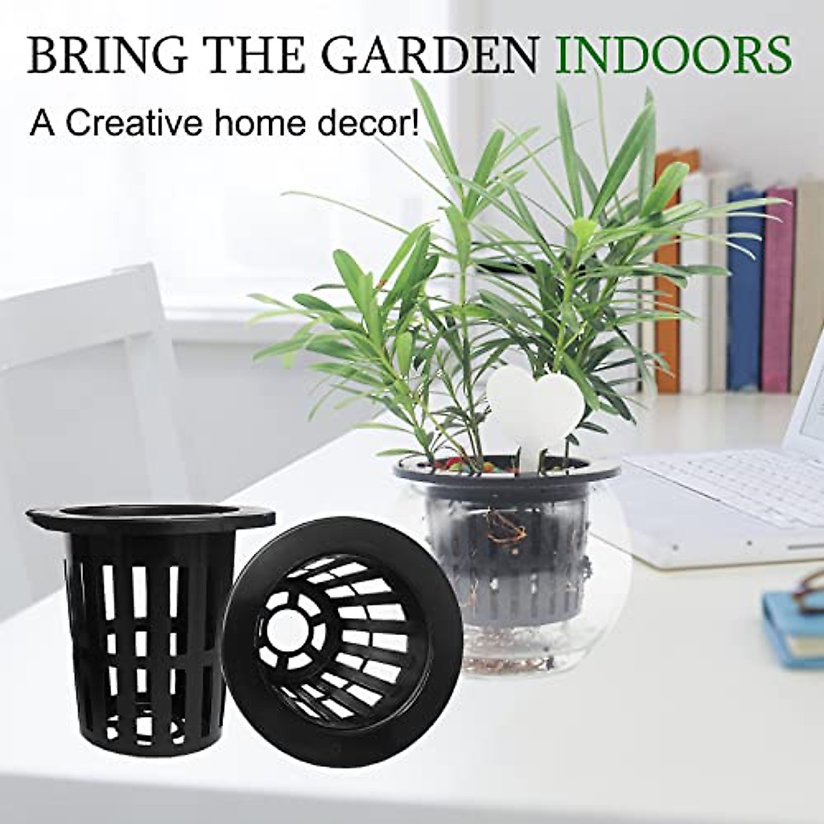 Tmtamye 100 Pack 2 inch Net Pots Hydroponics Supplies Cups, Round Wide Lip Design Orchids Aquaponics Garden Slotted Mesh Heavy Duty Net Pot with 20Pcs Plant Labels