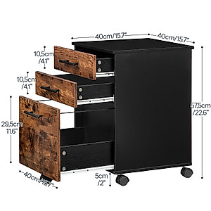 HOOBRO 3 Drawers File Cabinet, Rolling Filing Cabinet, Office Cabinet for Home Office, Mobile Pedestal on 5 Wheels, for A4, Letter Size, Hanging File Folders, Rustic Brown and Black BF02WJ01G1