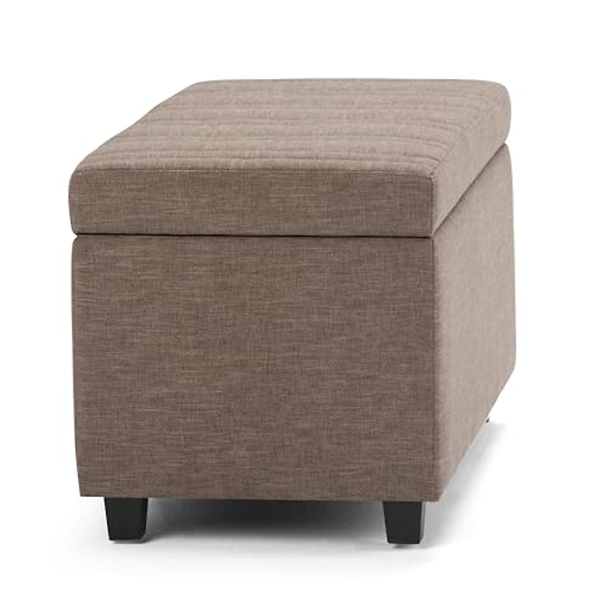 SIMPLIHOME Darcy 33 Inch Wide Contemporary Rectangle Storage Ottoman Bench in Fawn Brown Linen Look Fabric, For the Living Room, Entryway and Family Room