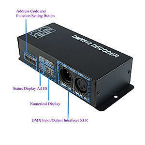 AKEPO LED DMX 4CH Digital Display Decoder, Dimming Driver LED DMX512 Decoder for RGBW Strip Light DC12-24V 4A/CH (4 Channel with Display)