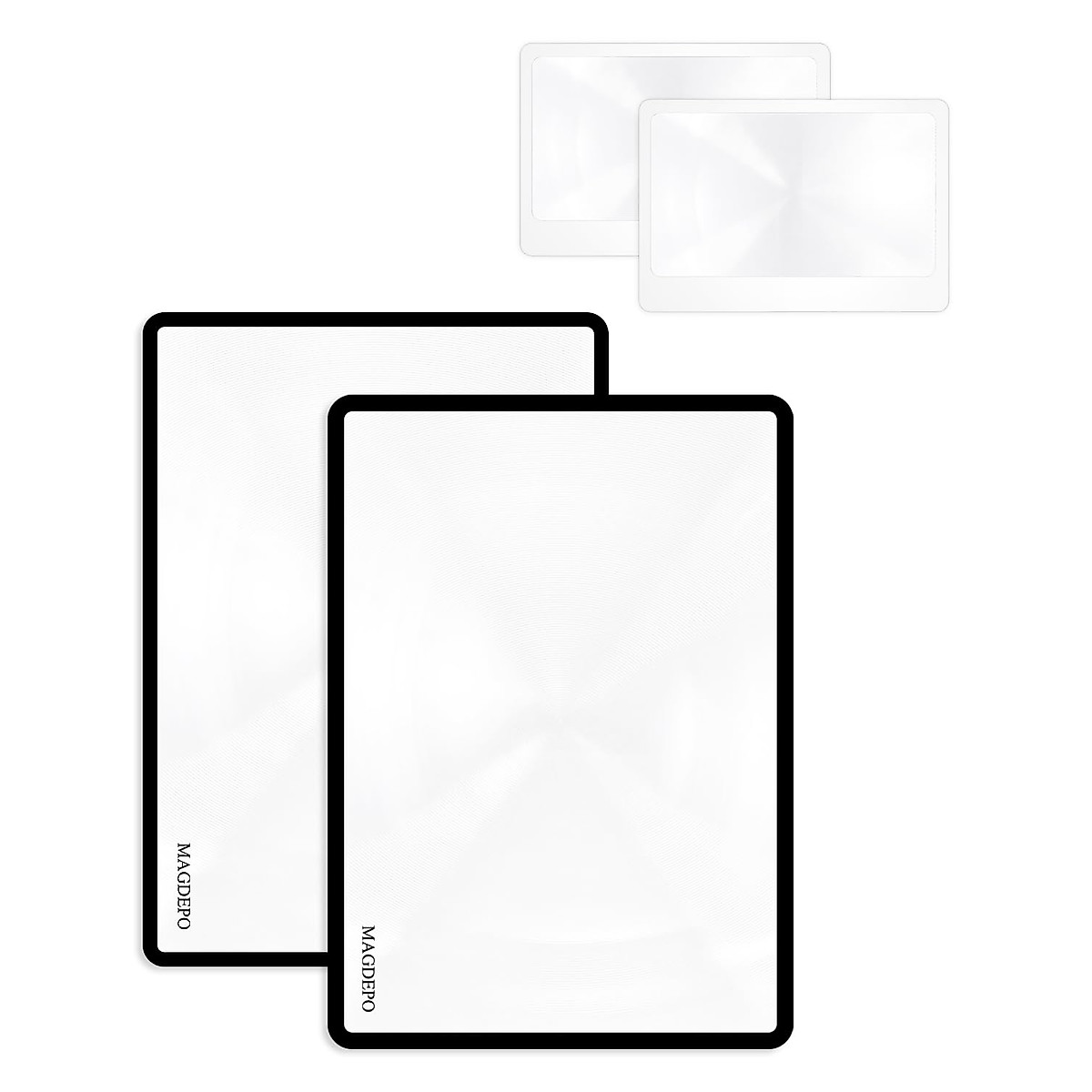 MAGDEPO Page Magnifying Sheet 3X Lightweight Optical Plastic Fresnel Lens with 3X Card Magnifiers, for Reading Small Prints, Map, Book, Magazine, etc.