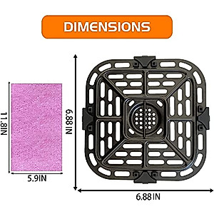 Square Air Fryer Grill Pan for Instants Vortex 2QT Mini Air Fryer Oven, 6.88IN Upgraded Air Fryer Grill Plate Rack Grid with Rubber Bumpers for Instants 2QT Air Fryer, Nonstick, Dishwasher Safe