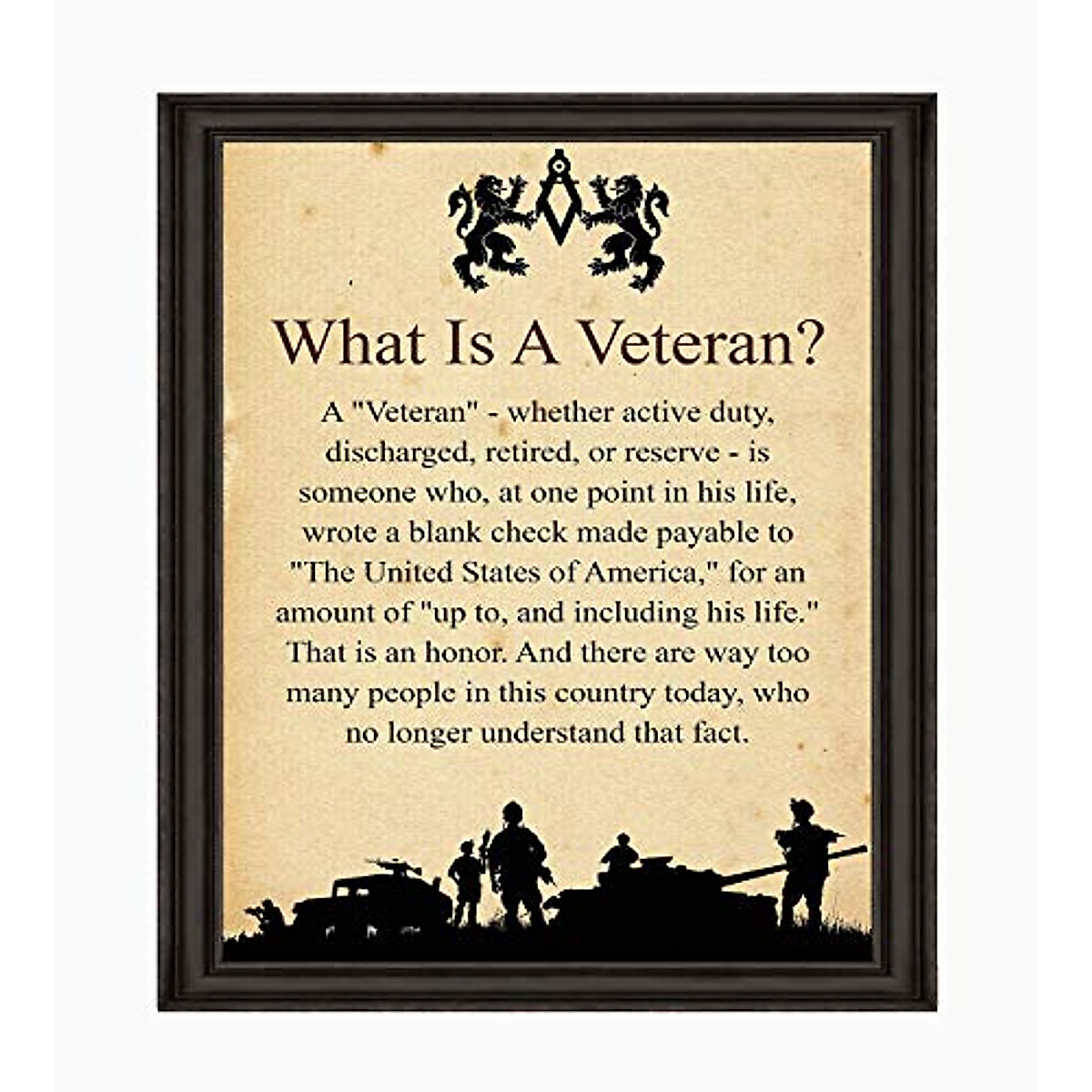 "What Is A Veteran"-Patriotic Wall Art Sign -8 x 10" USA Military Silhouette Poster Print- Ready to Frame. Perfect Decor for Home-Office-Shop-Restaurants. Show Your Gratitude For Our Veterans.