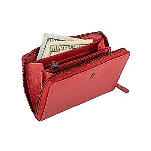 Zinda Genuine Leathers Women’s Wallet Mini Purse Zip Around RFID Protection (Red)