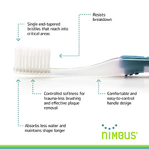 NIMBUS Extra Soft Toothbrushes (Regular Head) Periodontist Design Tapered Bristles for Sensitive Teeth and Receding Gums, Individually Wrapped Plaque Remover Travel Toothbrush (10 Pack, Colors Vary)