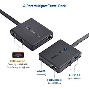 Cable Matters Dual Monitor USB C Hub (USB C Dock) with Dual 4K DisplayPort, 2X USB 2.0, Ethernet, and 60W Charging - Thunderbolt 4 / USB4 / Thunderbolt 3 Port Compatible for Windows and Linux