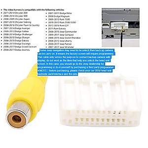 Backup Rear View Camera Video Wire Harness RCA Plug Adapter Compatible with Wrangler JK 2007-2017/Compass2009-2014 Unlimited to Factory OEM Radio Display