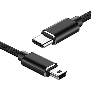 3FT Mini USB to USB-C Cable, USB 2.0 Type C to USB Mini B 5 Pin Charging Cord Braided Support Charge & Sync Compatible with PS3 MP3 Player Dash Camera GPS Hero 3+, USB-C to USB Mini Cable Black