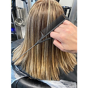 Pink Pewter Authentic "Never Let Go" Carbon Fibre Professional Styling Comb, Balayage and Highlighting Long Tail Metal Pick Teaser Comb (#2)