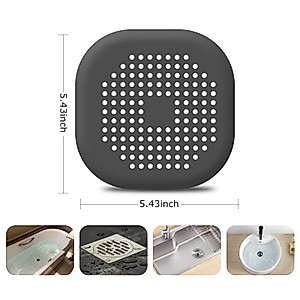 Hair Catcher Shower Drain, Drain Durable TPR Silicone Square 5.5 Inch Flat Hair Stopper Drain Cover with Suction Cups Easy to Install Hair Stopper Suit for Bathroom,Bathtub,Kitchen, 3 Pack (Black)