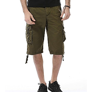 Men's Multi Pocket Zipper Cargo Short Outdoor Casual Loose Fit Dungarees Shorts (Green,44)