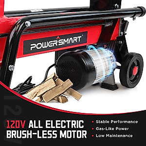 PowerSmart Electric Log Splitter 6-Ton - Efficient Wood Splitter with 3500 Motor Speed, 15 Amp, Horizontal Full Beam Design and Steel Wedge for Firewood & Kindling Cutting